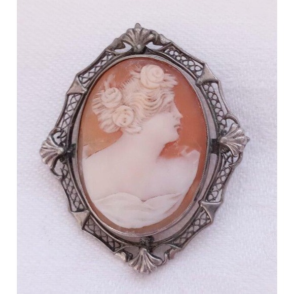 Jewelry | Antique Al Lindroth Shell Cameo Silver Brooch Signed All Pin ...